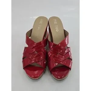 me too | Shoes | Me Too Jafar Patent Red Leather Wedge Sandals 4 4 Inch ...